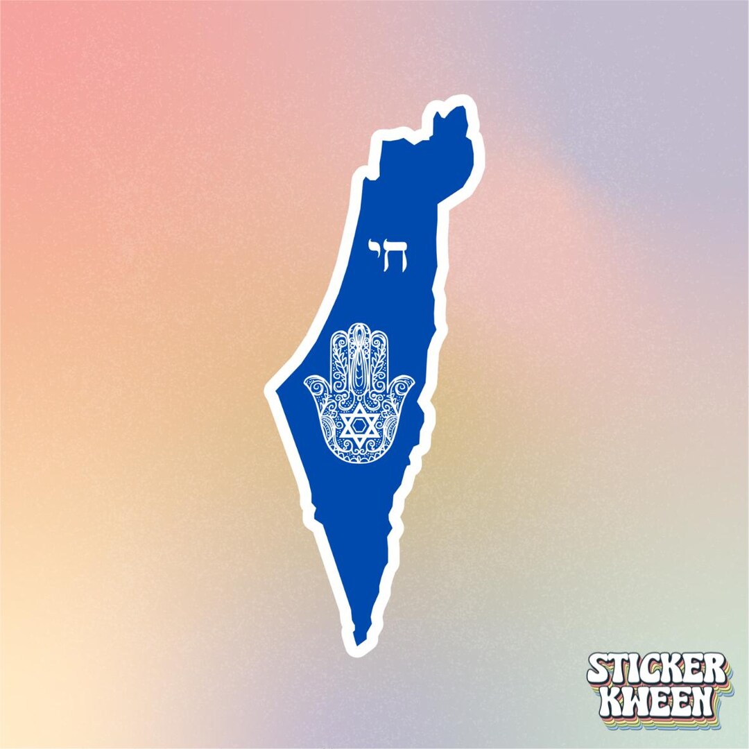 Israel Map Hamsa Chai Sticker - Etsy