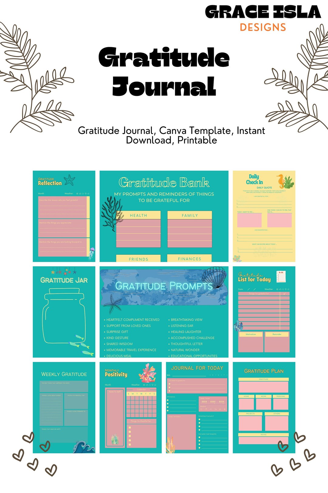 Gratitude Journal, Canva Template, Instant Download, Printable - Etsy