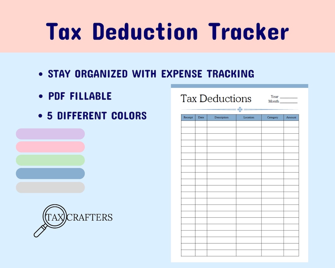 Printable Tax Deduction Tracker | Editable PDF Expense Log | Small ...
