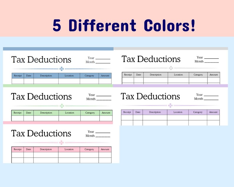 Printable Tax Deduction Tracker | Editable PDF Expense Log | Small ...