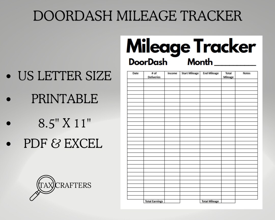 Door Dash Mileage Tracker Printable, Log Book Planner Taxes, Gig App, Uber Eats, Shipt, Wait ...