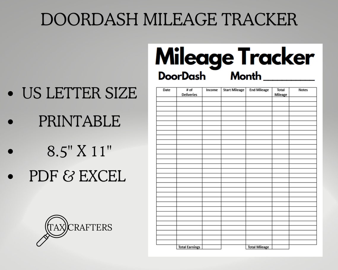 Door Dash Mileage Tracker Printable, Log Book Planner Taxes, Gig App ...