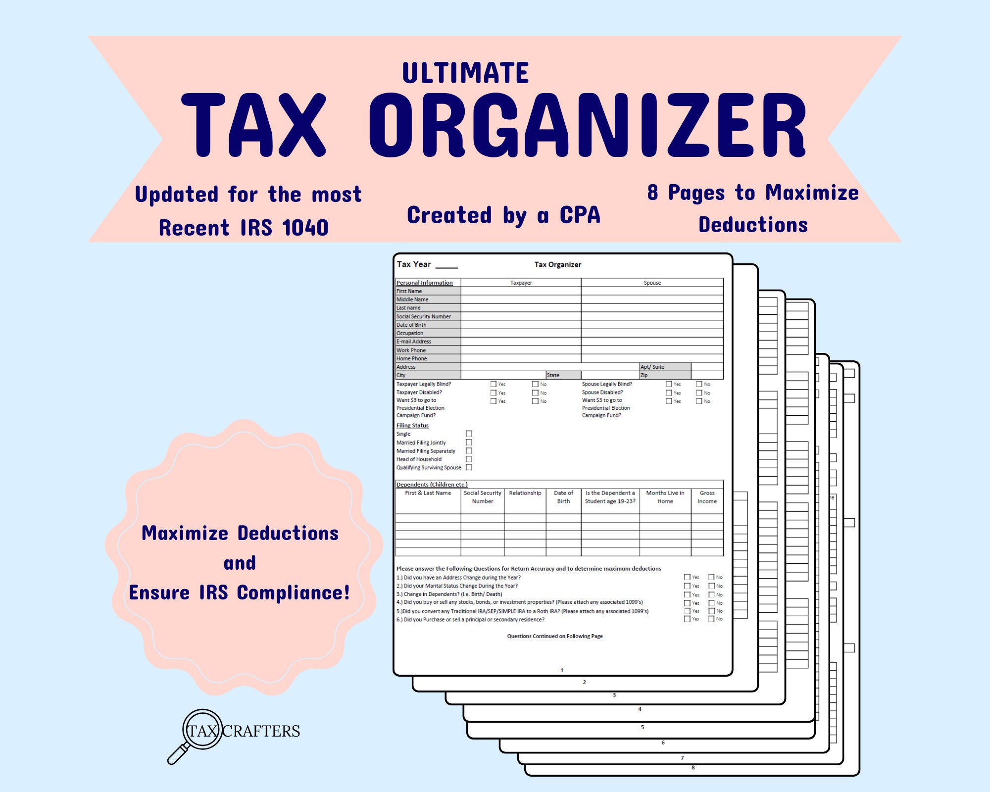 Ultimate Tax Organizer - Printable Tax Organizer for Individuals (1040 ...