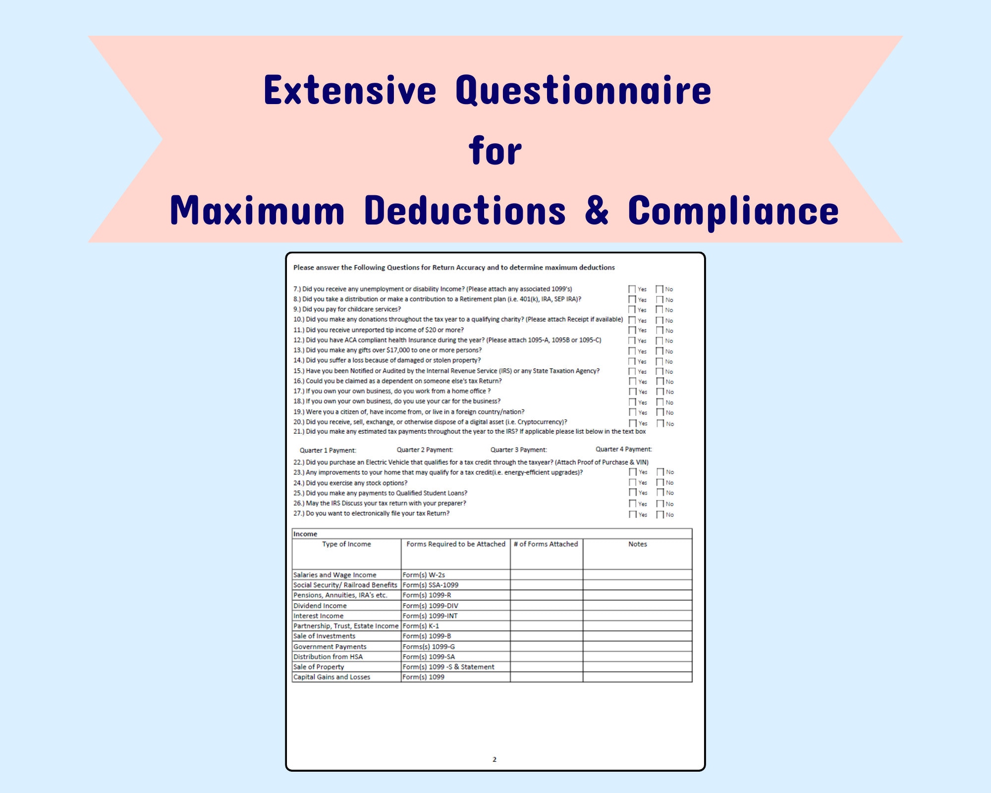 Ultimate Tax Organizer - Printable Tax Organizer for Individuals (1040 ...