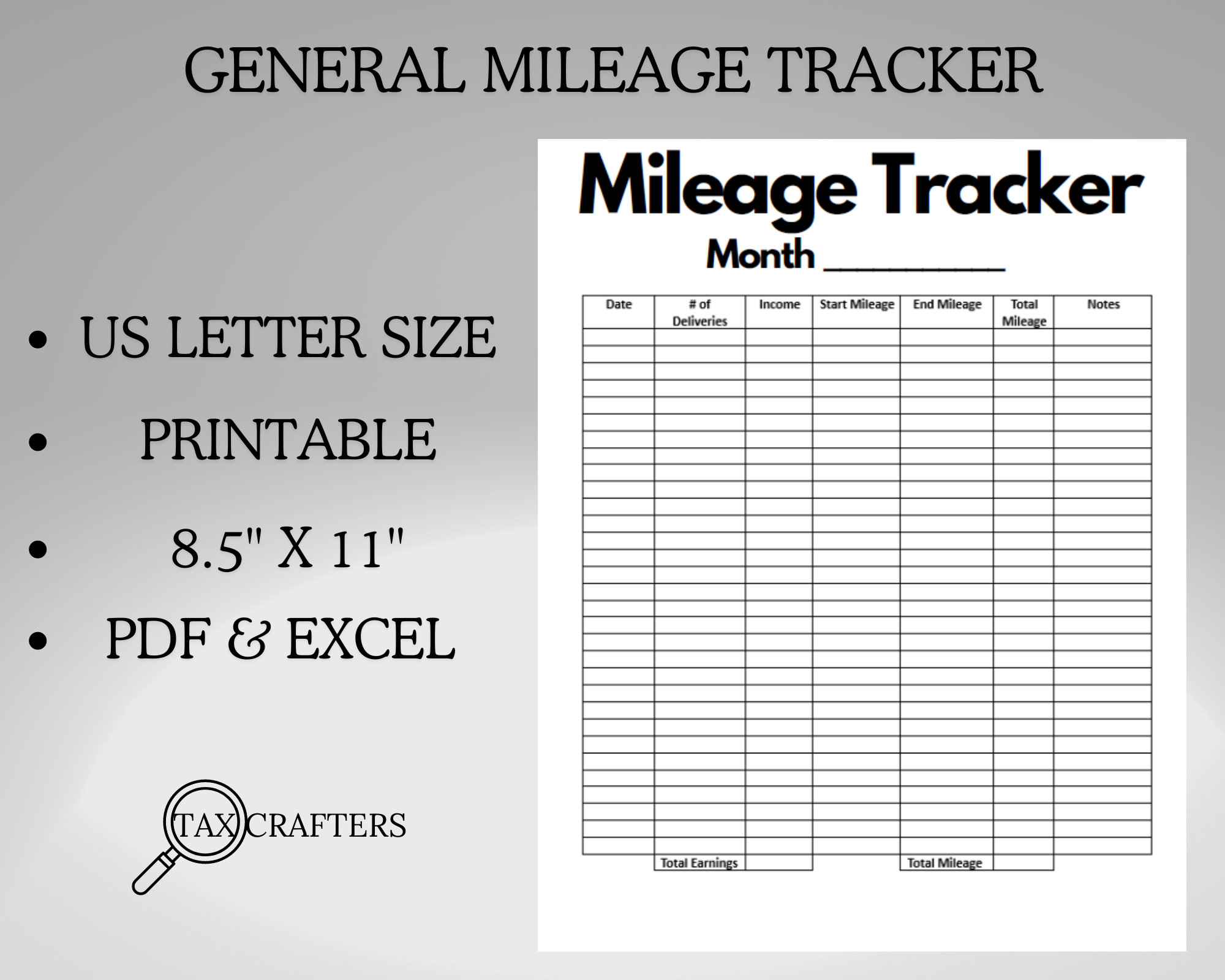 Mileage Tracker Printable, Log Book Planner Taxes, Gig App, Uber Eats ...
