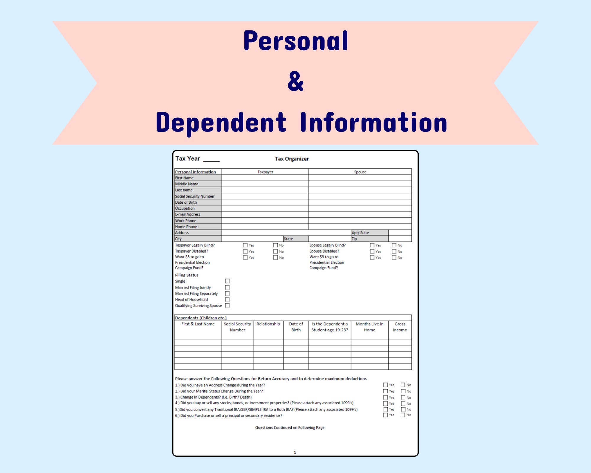 Ultimate Tax Organizer - Printable Tax Organizer for Individuals (1040 ...
