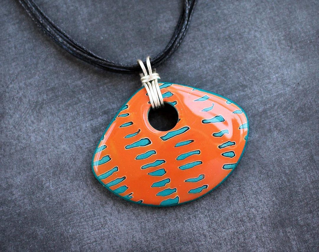 Contemporary Art Pendant Necklace. Abstract and Colorful Polymer Clay ...