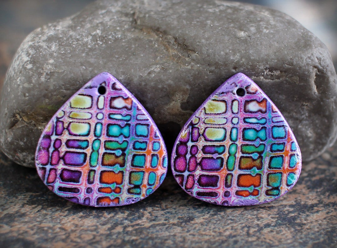 Polymer Clay Earring Components. Pair of Graphic Polyclay Charms ...