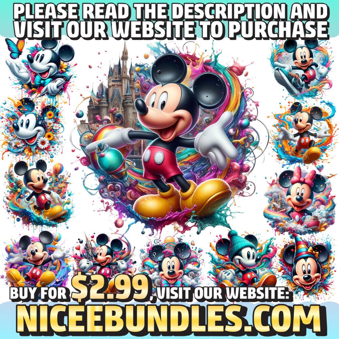 12 PNG Mickey Mouse Splash and Watercolor Digital Design PNG File for ...