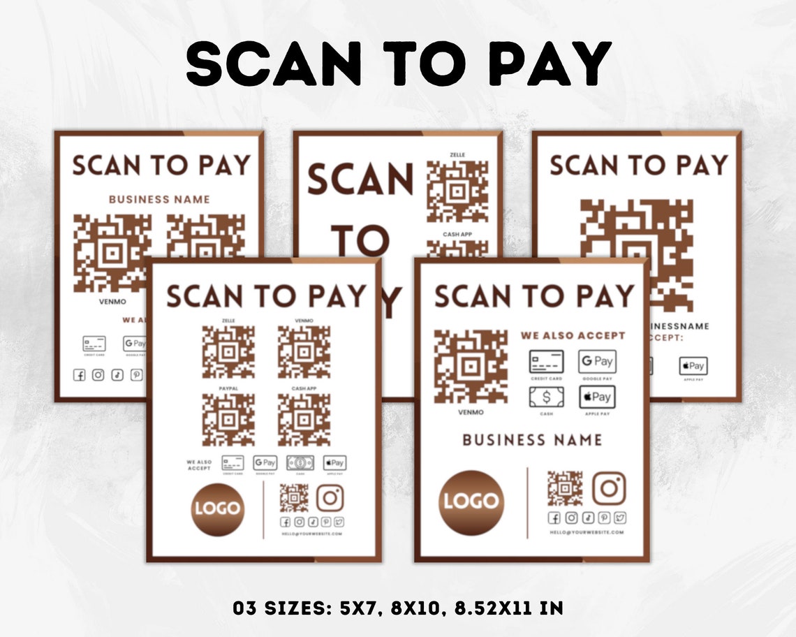 Scan to Pay QR Code Sign Editable Canva Template, Printable Payment ...