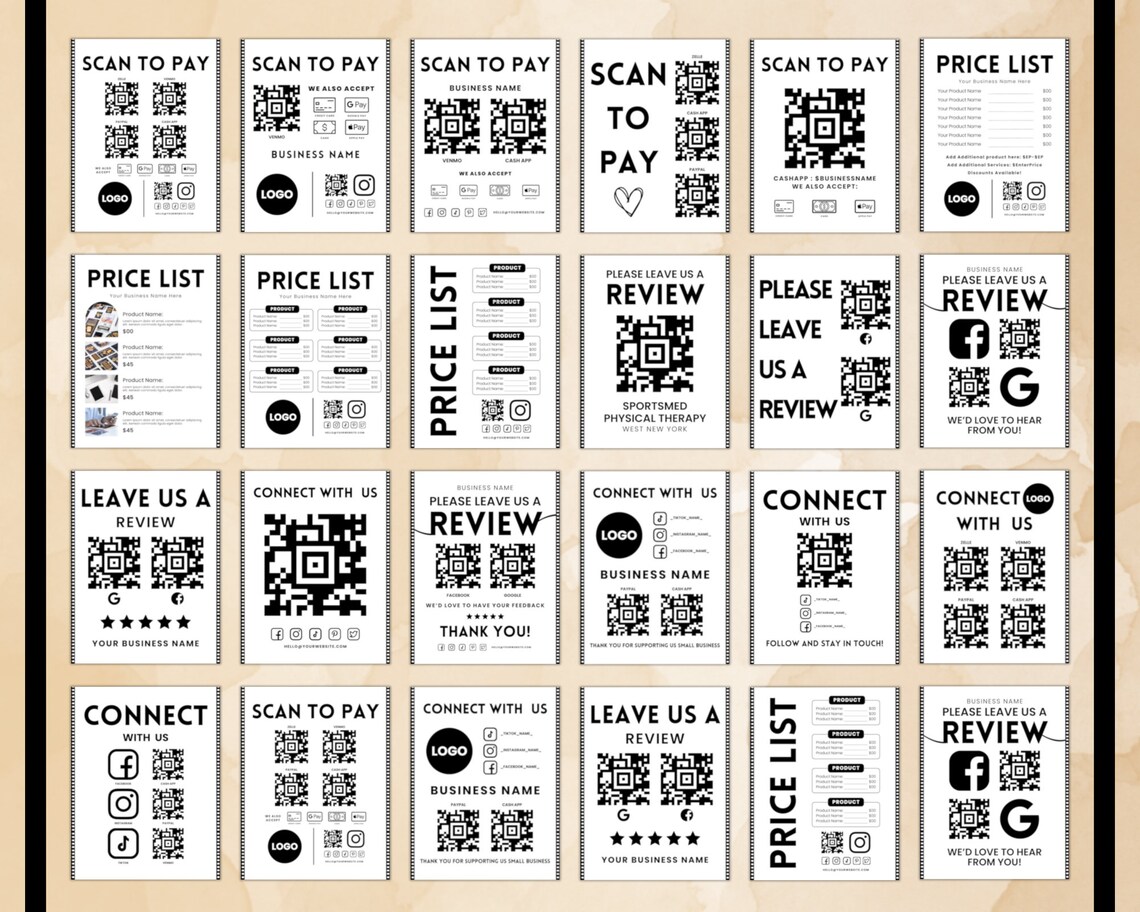 Editable Payment Sign Template Bundle, Printable Scan to Pay, Qr Code ...