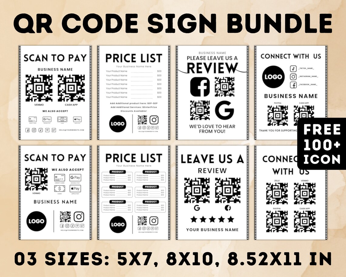 Editable Payment Sign Template Bundle, Printable Scan to Pay, Qr Code ...