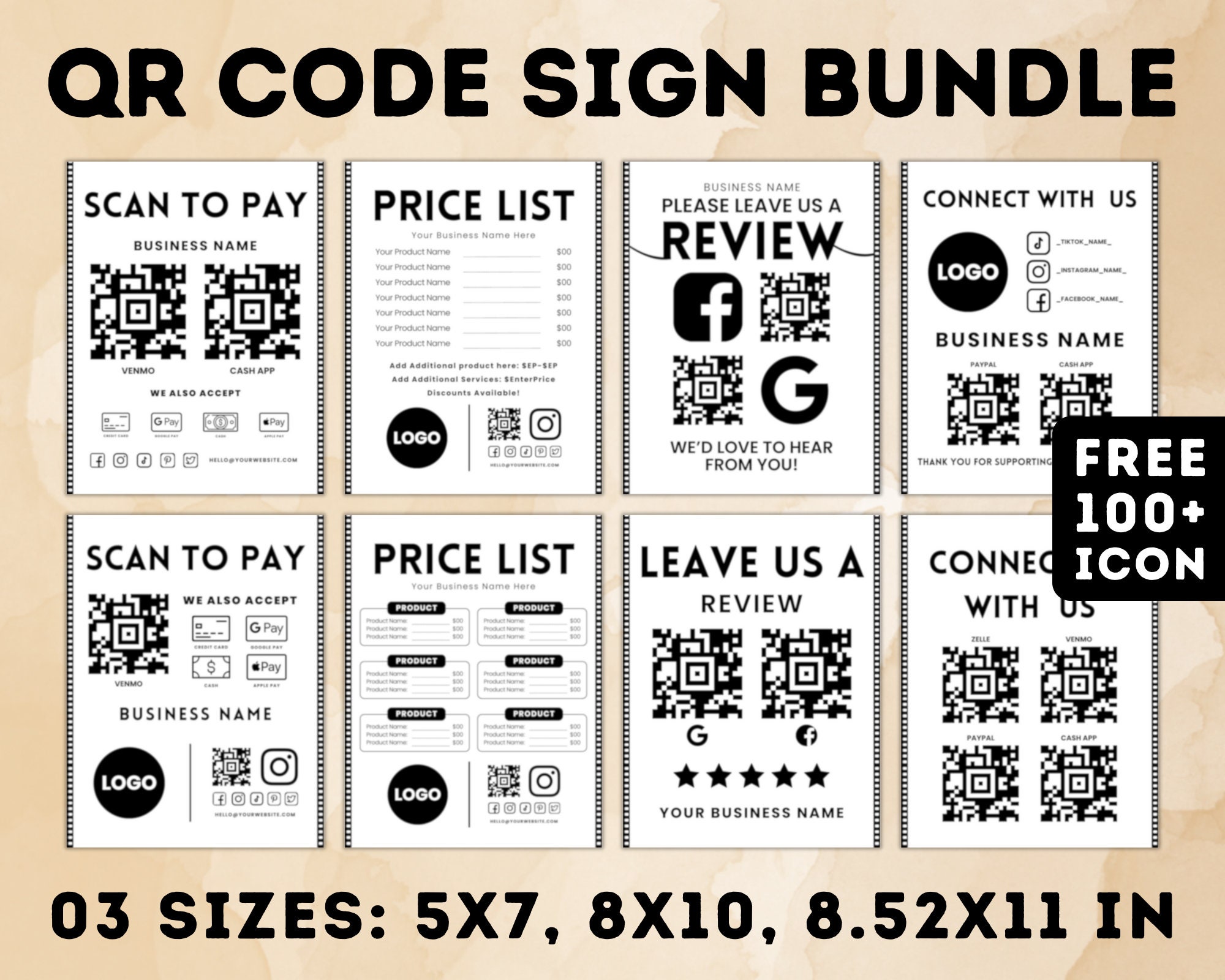 Editable Payment Sign Template Bundle, Printable Scan to Pay, Qr Code ...