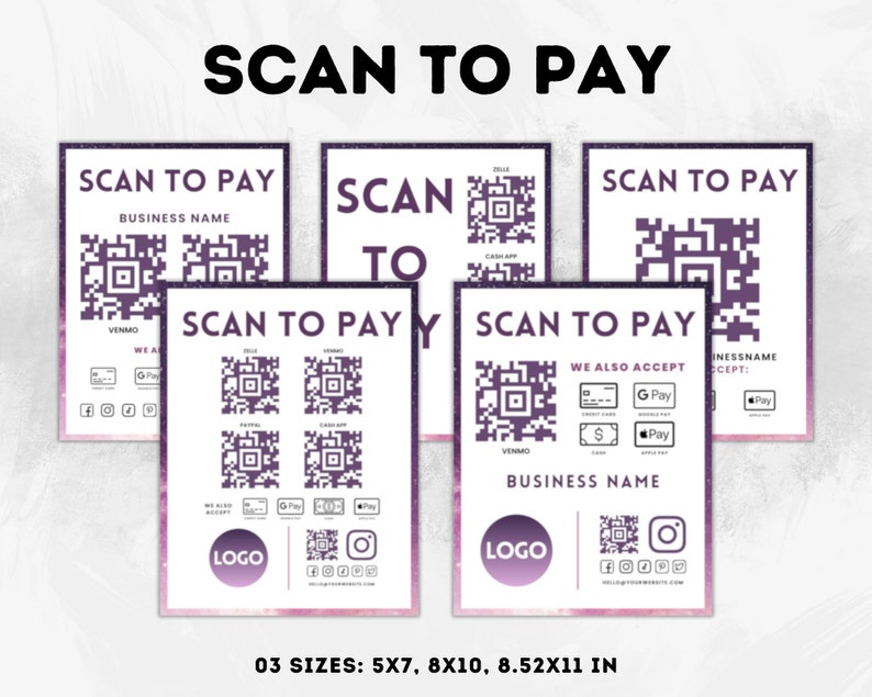 Scan to Pay QR Code Sign Editable Canva Template, Printable Payment ...