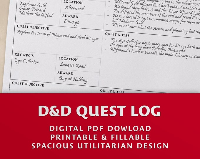 A5 Daily Quest Planner Tear off To-do List - RPG Adventure Theme ...