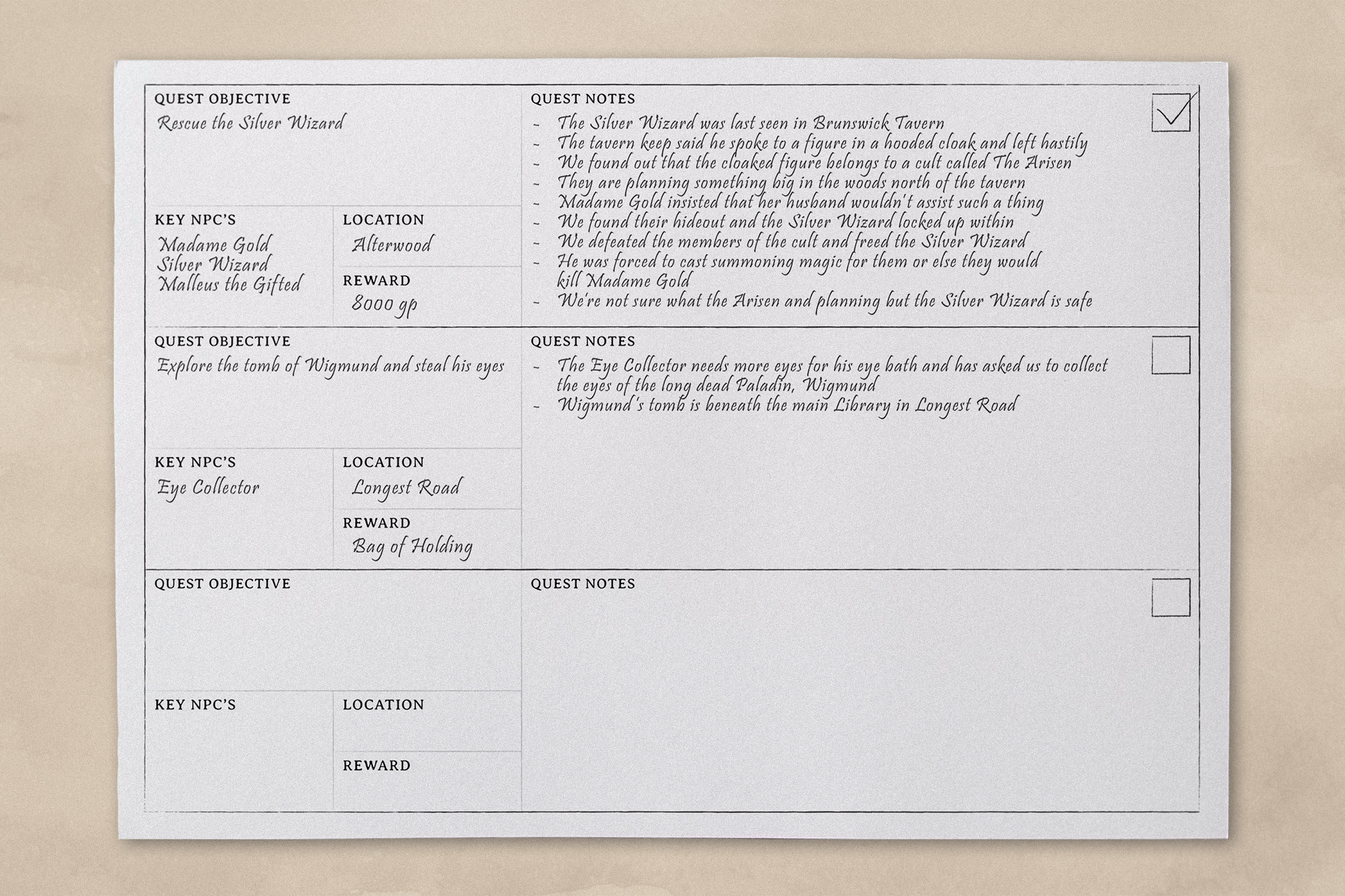 D&D Downloadable Quest Log/tracker | Tabletop RPG Quest Tracker ...