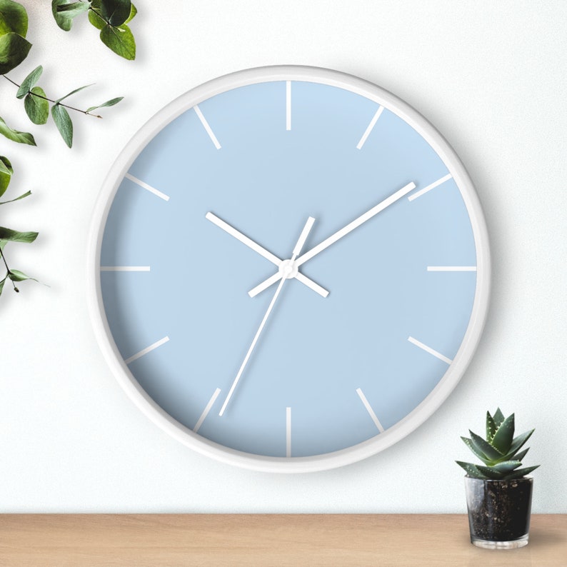Pastel Blue Wall Clock white Indicators - Etsy