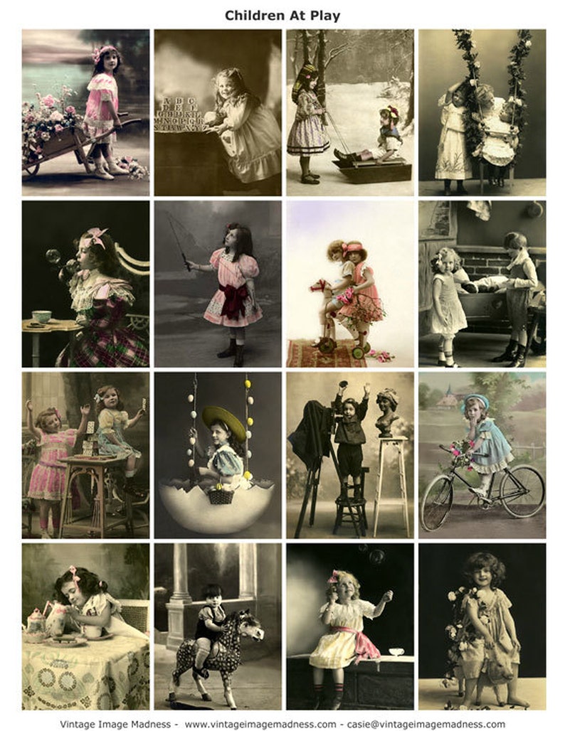 CHILDREN AT PLAY Vintage Images - Instant Download Digital Collage ...