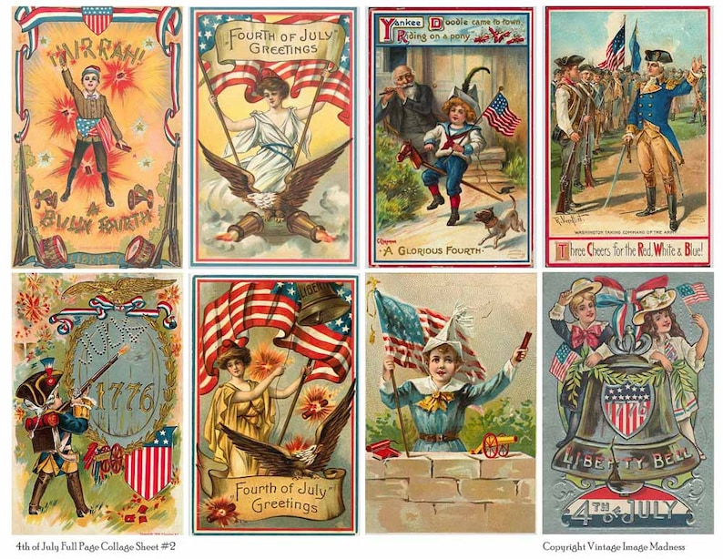 4TH OF JULY Vintage Postcards 2 - Instant Download Digital Collage ...