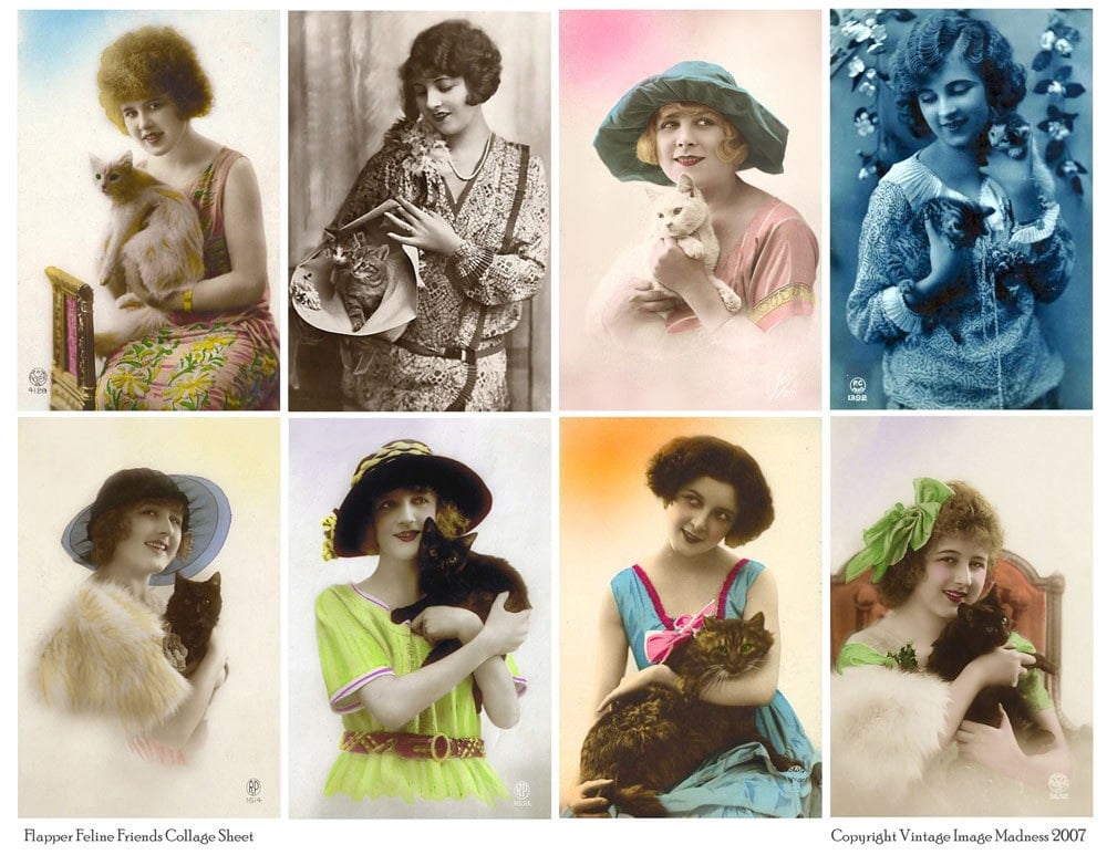 FLAPPER FELINE FRIENDS Vintage Postcards - Instant Download Digital ...