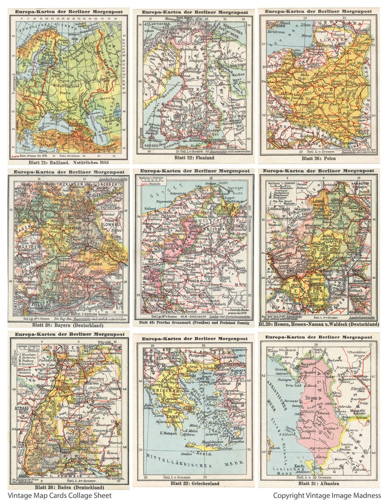MAP CARDS Vintage Travel Images - Instant Download Digital Collage ...