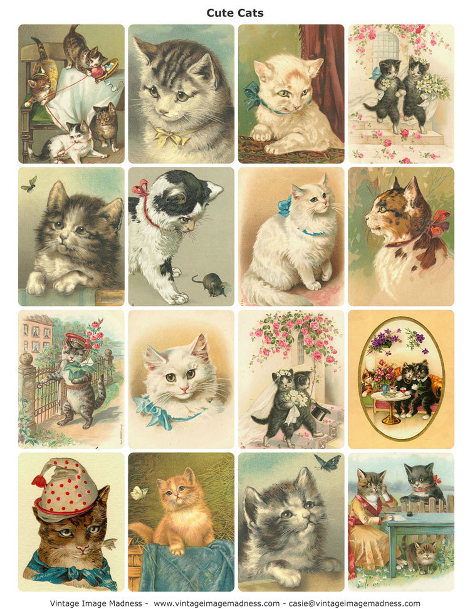 CUTE CATS Vintage Images - Instant Download Digital Collage Sheet - Etsy