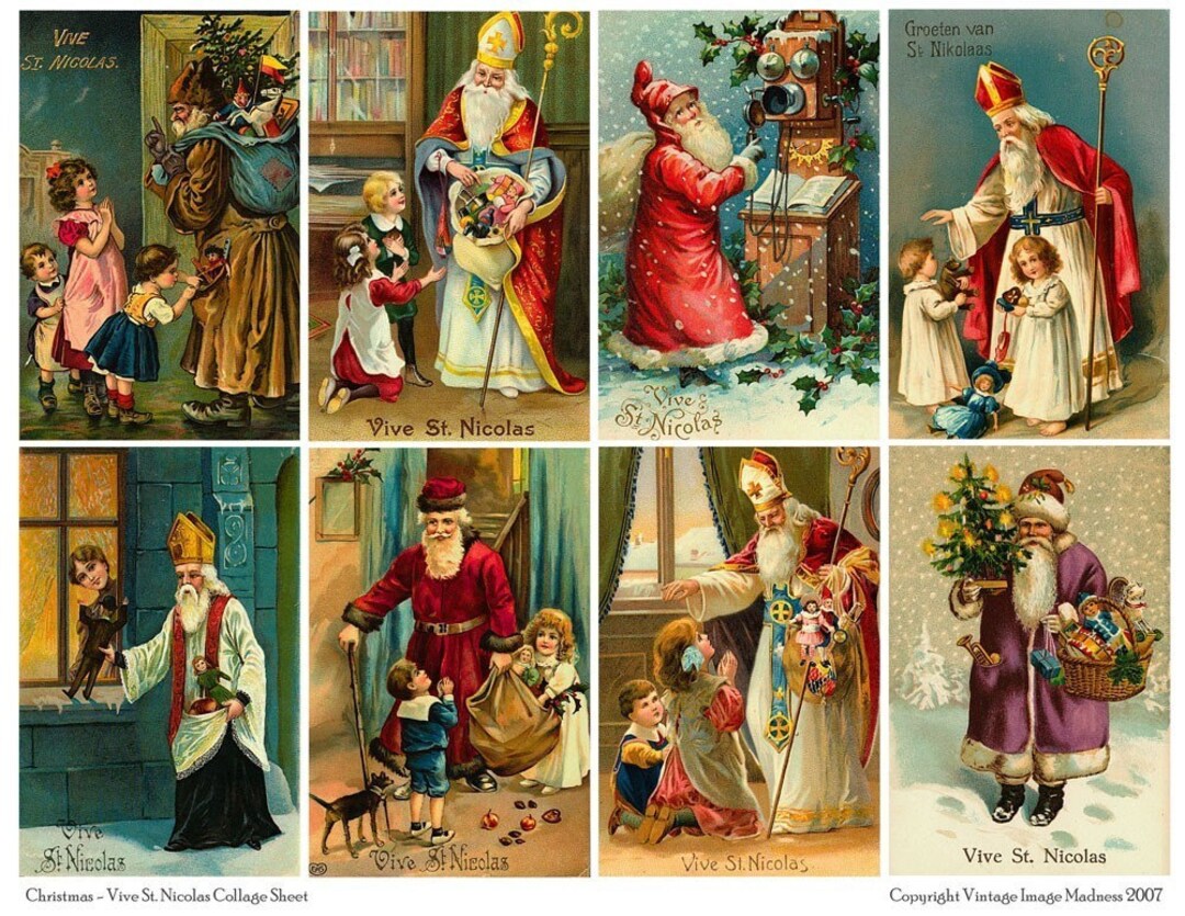 VIVE ST NICHOLAS - Vintage Christmas Postcards Downloadable Full Page ...