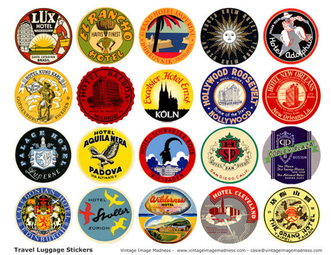TRAVEL LUGGAGE STICKERS Vintage Travel Images - Instant Download ...
