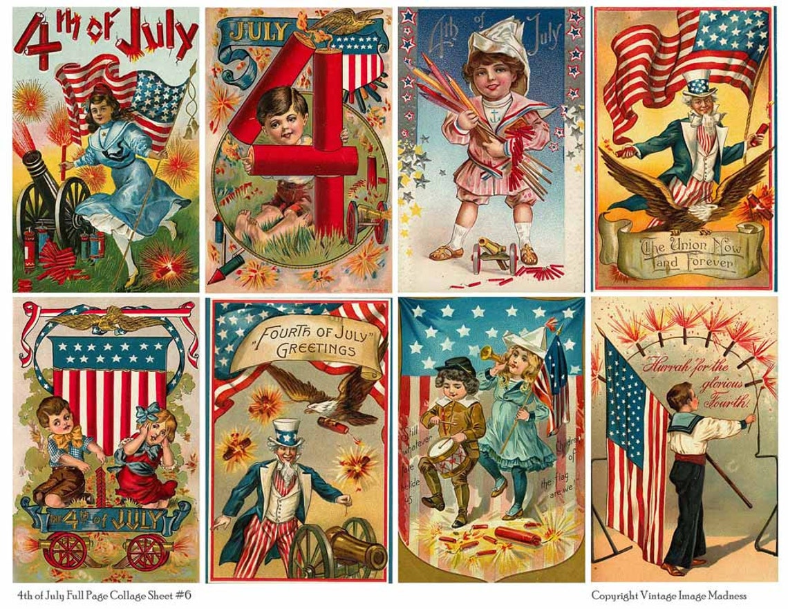 4TH OF JULY Vintage Postcards 6 - Instant Download Digital Collage ...
