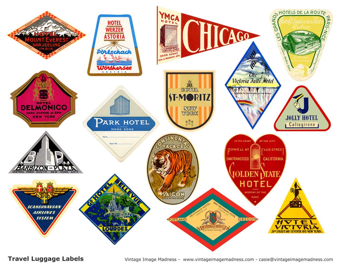 TRAVEL LUGGAGE STICKERS Vintage Travel Images - Instant Download ...