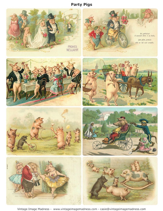 PARTY PIGS Vintage Images Instant Download Digital Collage - Etsy
