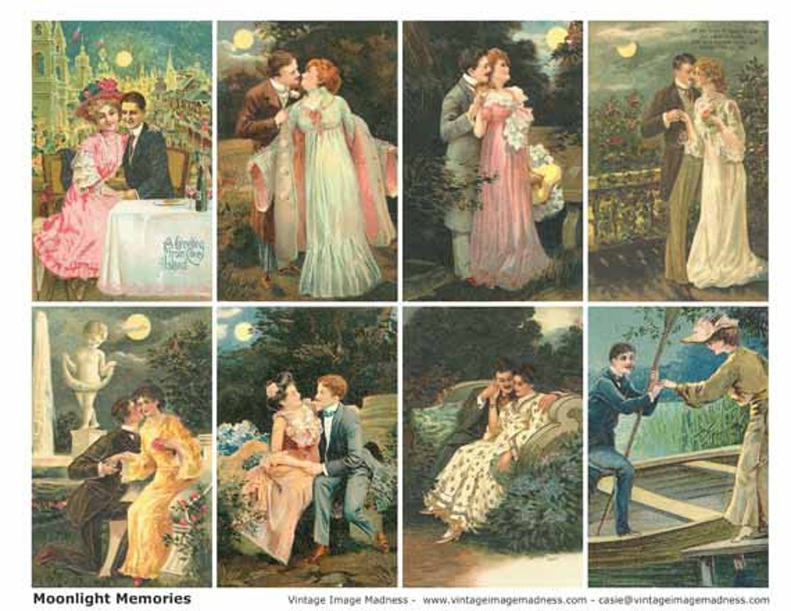 MOONLIGHT MEMORIES Vintage Postcards - Instant Download Digital Collage ...