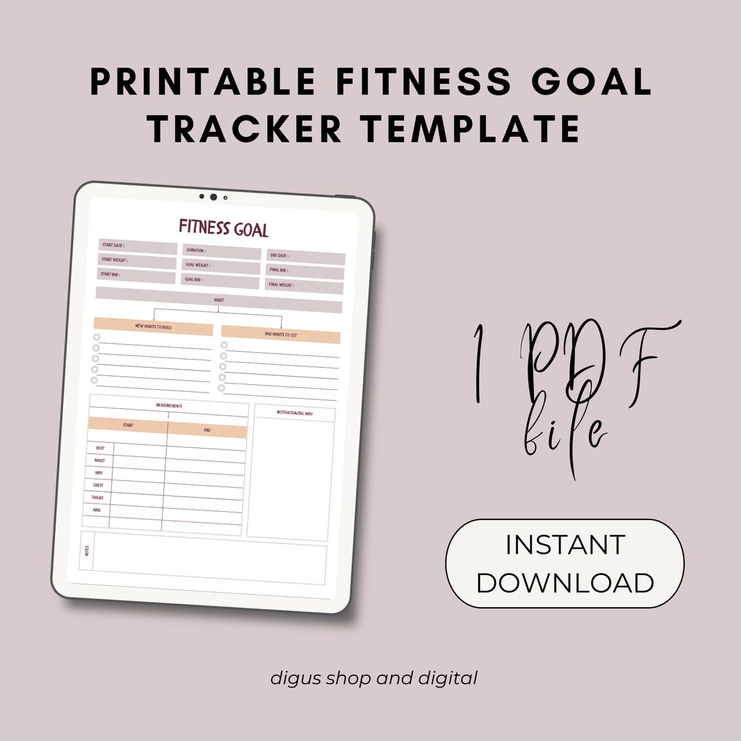 Printable Fitness Goal Tracker Template | Workout & Weight Loss Planner ...