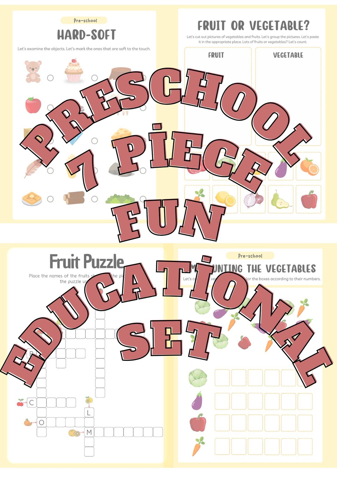 Engaging Food-themed 7 Piece Preschool Fun Educational Set ...