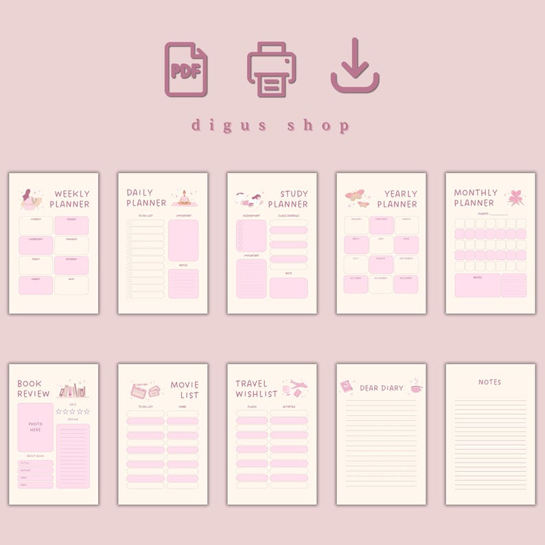 Pink Planner Set – Daily, Weekly, Monthly (digital PDF A4/letter Size ...
