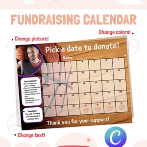 Basketball EDITABLE Fundraising Calendar, Basketball Pick a Date to ...