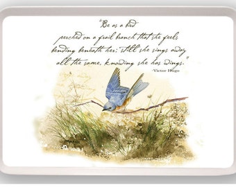 Bird on Branch Bluebird Victor Hugo Poem 10 Inch Original Art | Etsy