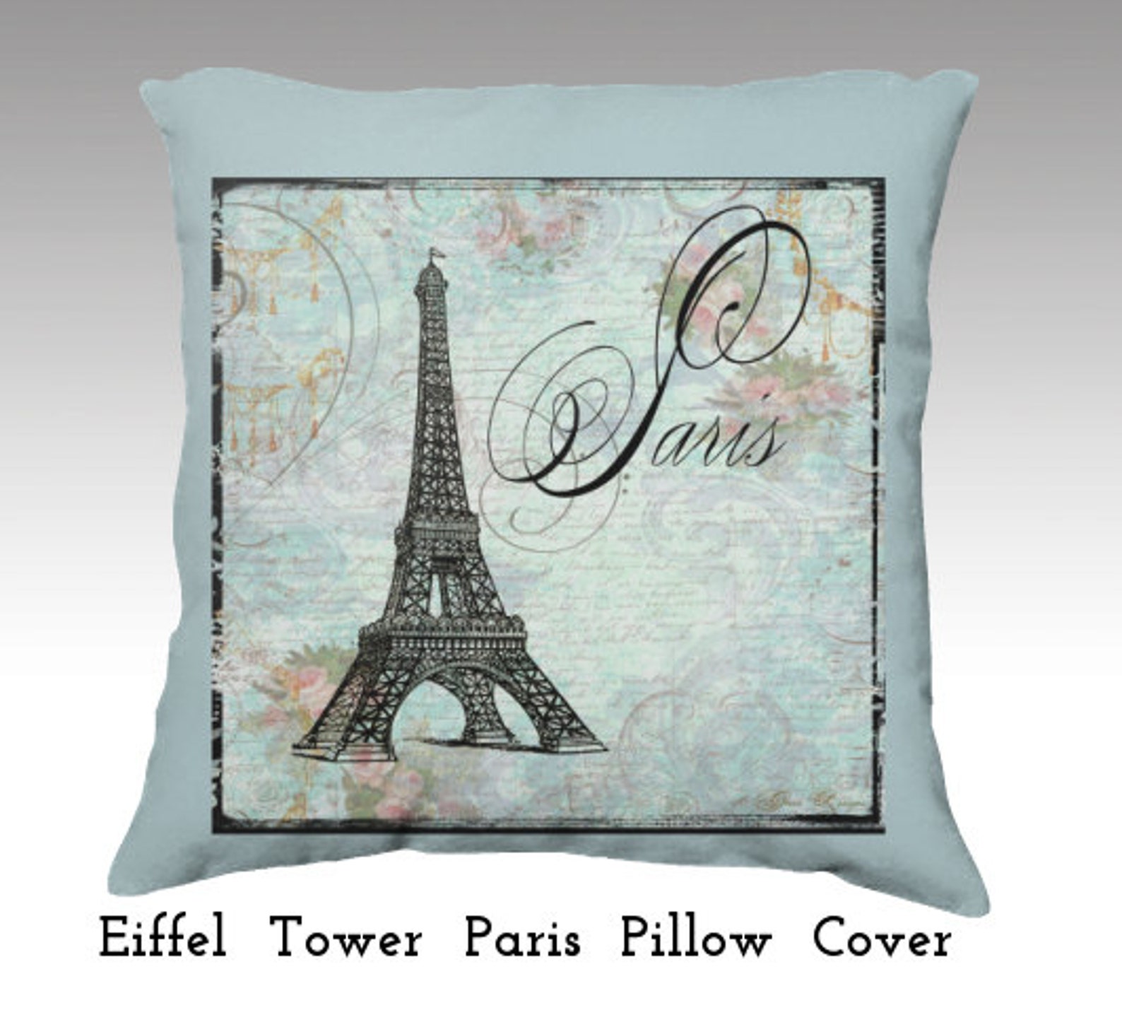 Eiffel Tower Paris Pillow Cover Pink Roses Velvet Accent Throw Designer ...