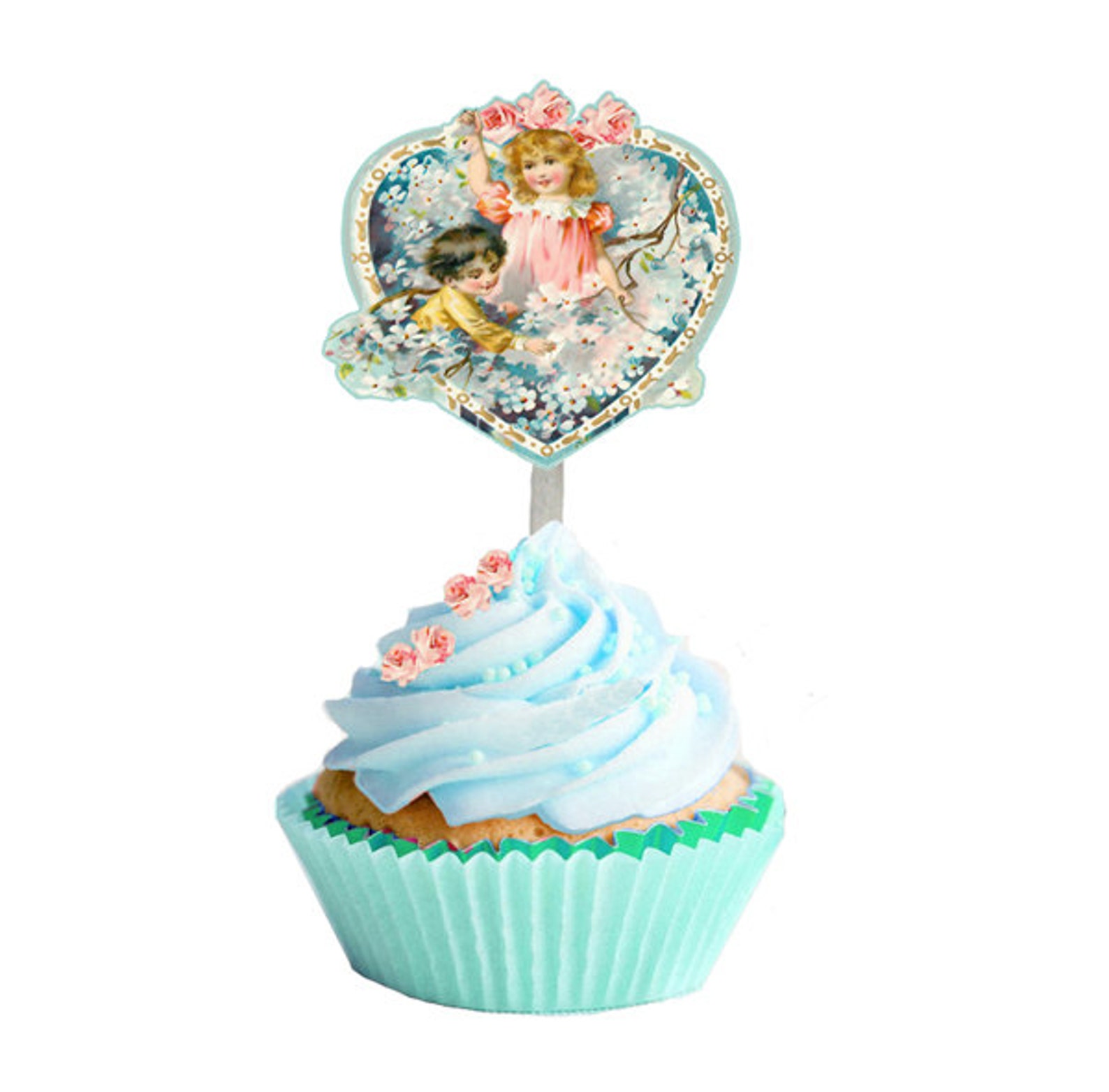 Cupcake and Cake Topper Children Blue Heart Forget Me Nots - Etsy