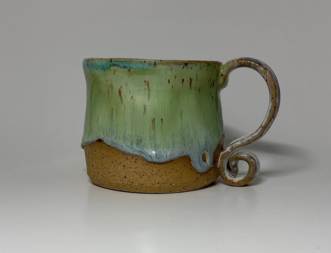 Ceramic Mug With Drippy Green and Blue Glaze, Handmade and Tactile With ...
