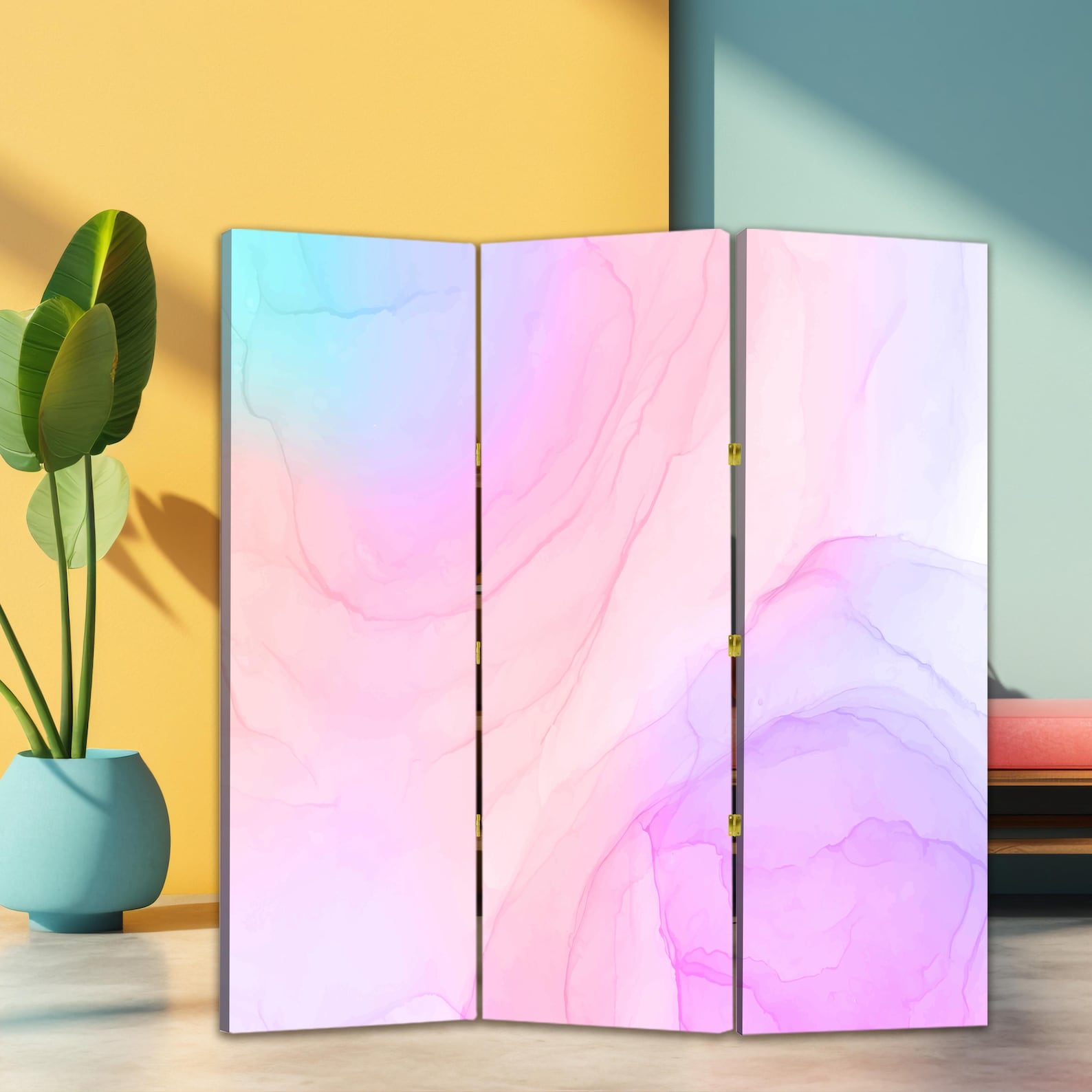 Pastel Abstract Room Divider Folding Screen Soft Watercolor Room ...