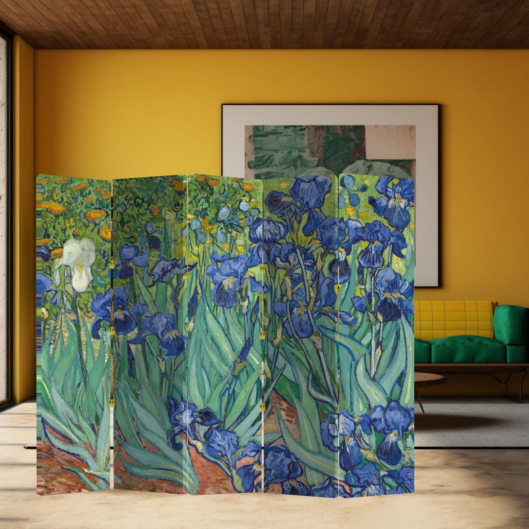 Floral Irises Room Divider – Canvas Folding Screen Privacy Panel ...