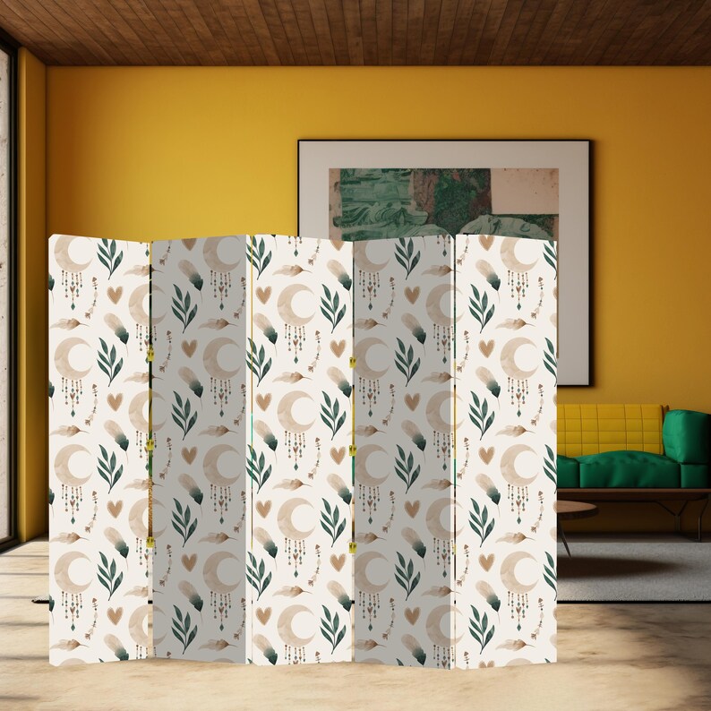 Boho Moon Room Divider Folding Screen Celestial Botanical & Spiritual ...