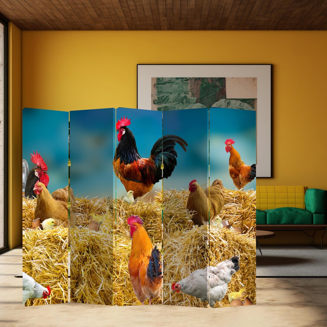 Farmhouse Chicken Room Divider – Rustic Rooster Folding Screen, Country ...