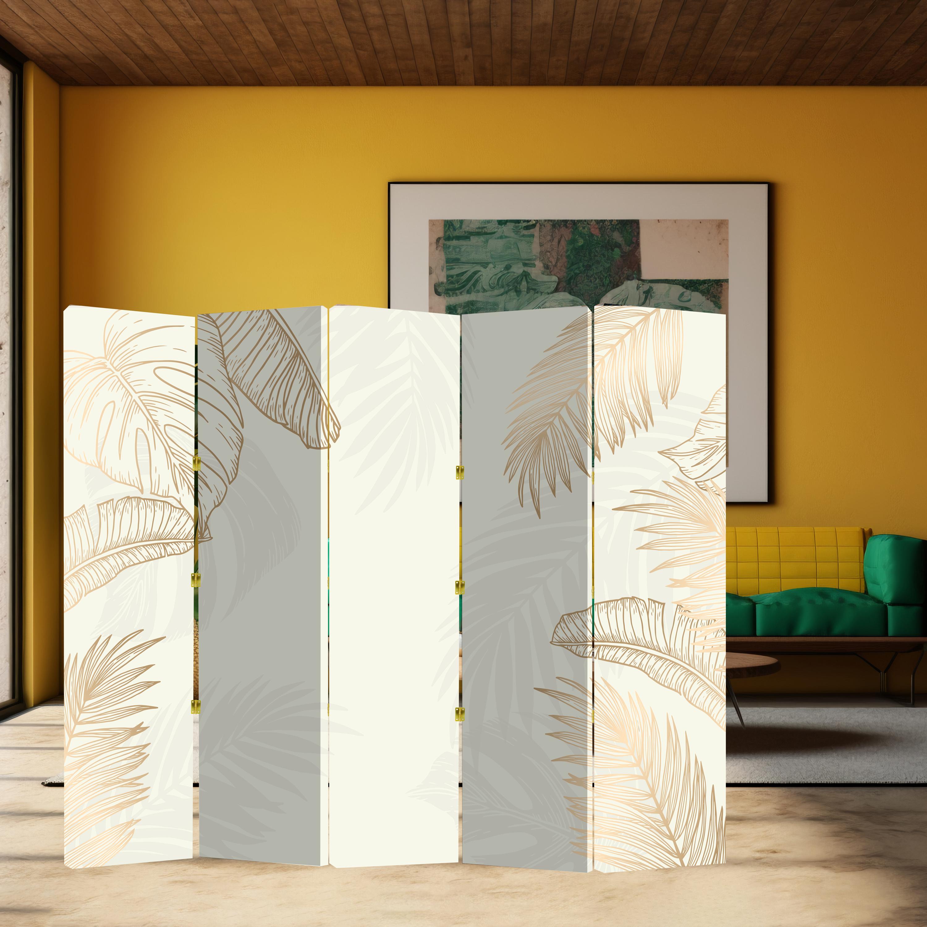 Beige Tropical Leaves Room Divider – Minimalist Folding Screen, Canvas ...