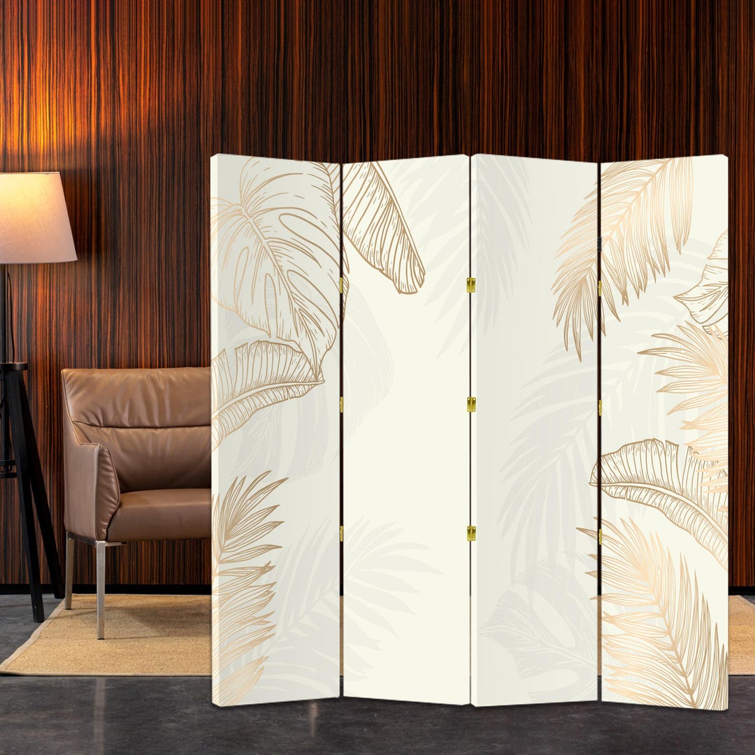 Beige Tropical Leaves Room Divider – Minimalist Folding Screen, Canvas ...