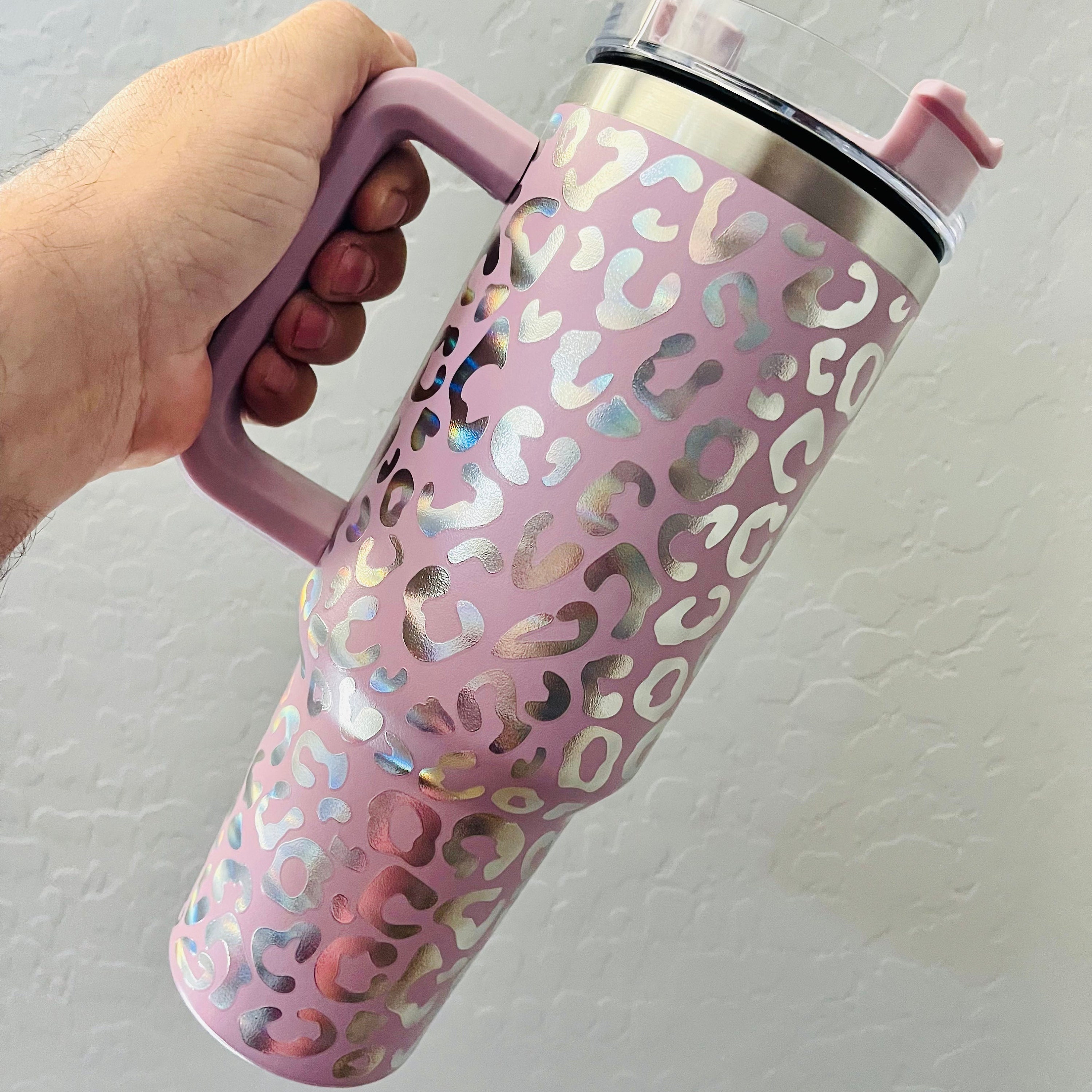 40oz Holographic Cheetah Leopard Laser Etched Stainless Steel Tumbler With Handle - Etsy