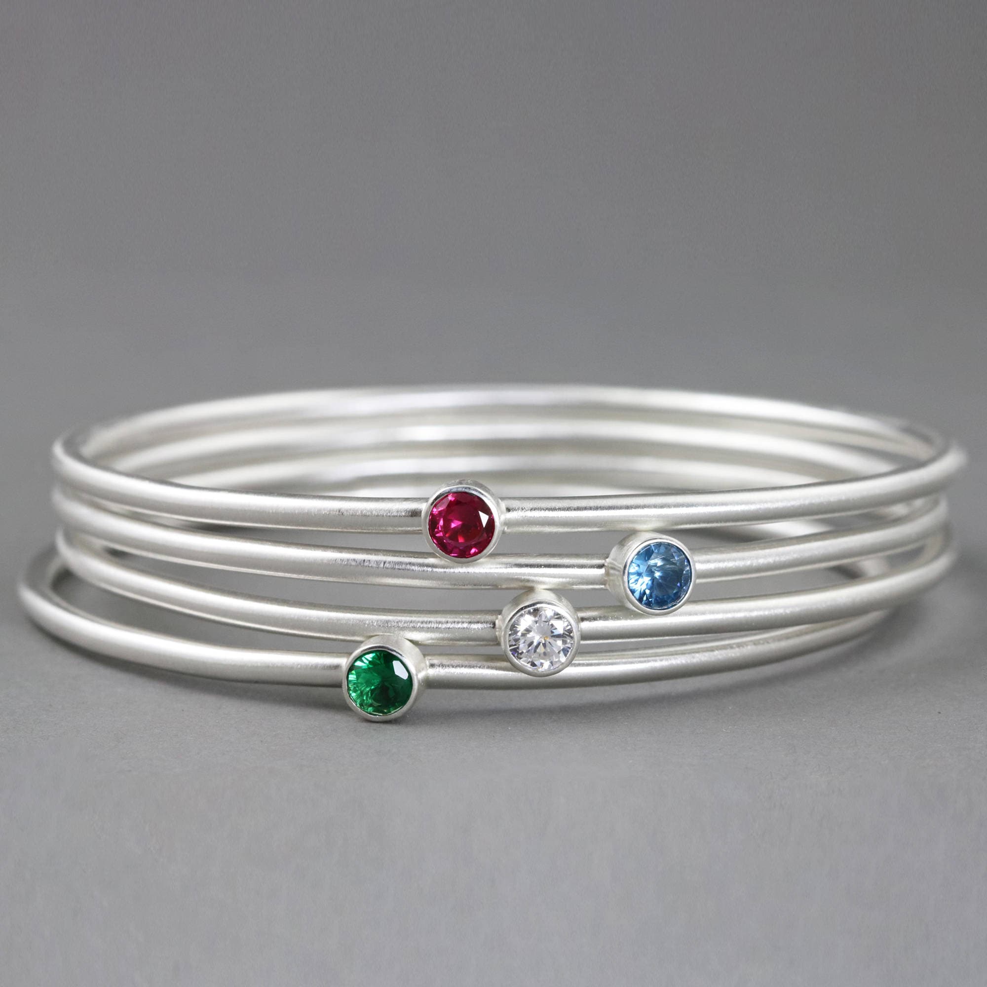 Sterling Silver Birthstone Bangle with Gemstone of Your Choice | Etsy