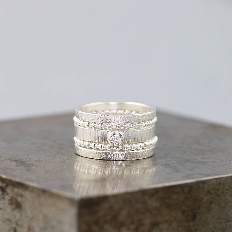 Sterling Silver Stacking Rings With Moissanite Five Ring | Etsy