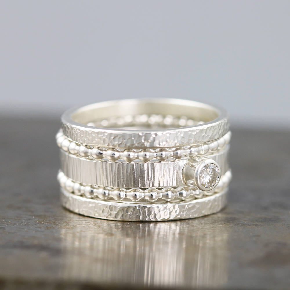 Sterling Silver Stacking Rings with Moissanite Five Ring | Etsy